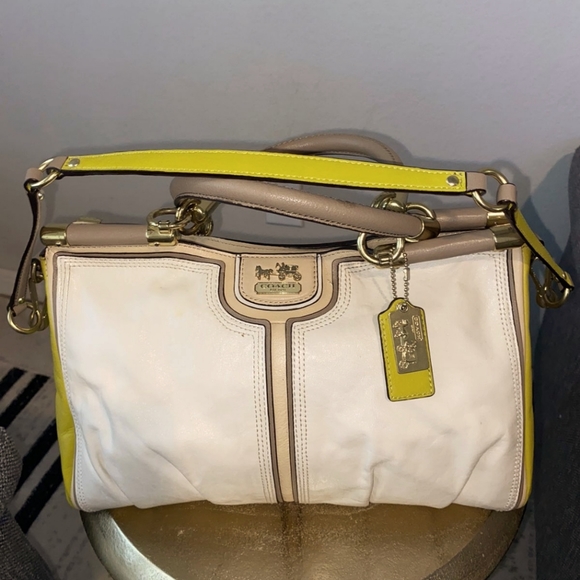 Coach | Bags | Coach Cream And Green Leather | Poshmark